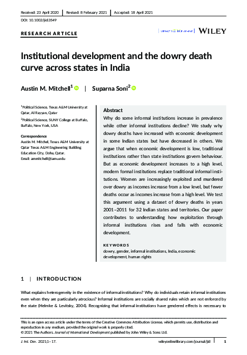 (PDF) Institutional development and the dowry death curve across states ...