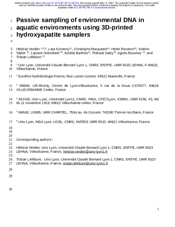 (PDF) Passive sampling of environmental DNA in aquatic environments ...