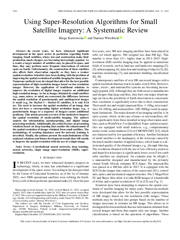 Pdf Using Super Resolution Algorithms For Small Satellite Imagery A