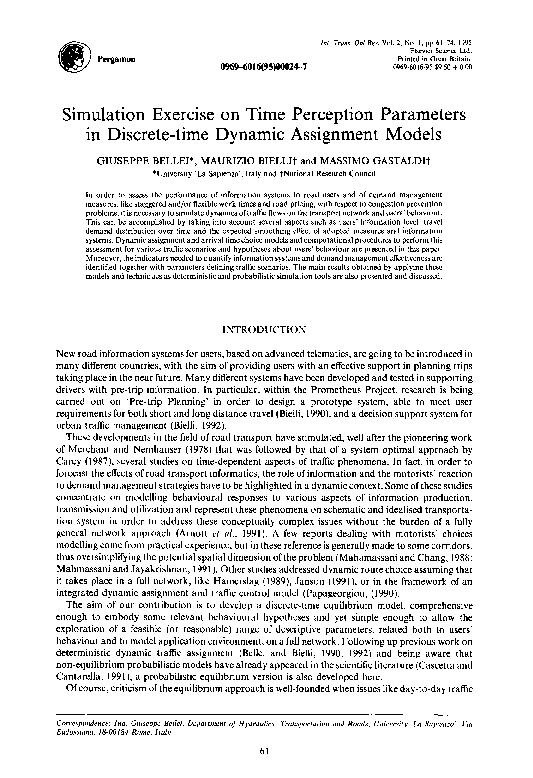 Pdf Simulation Exercise On Time Perception Parameters In Discrete Time Dynamic Assignment Models