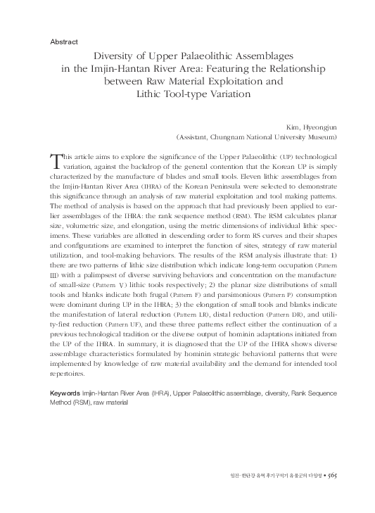 (PDF) Diversity of Upper Palaeolithic Assemblages in the Imjin-Hantan ...