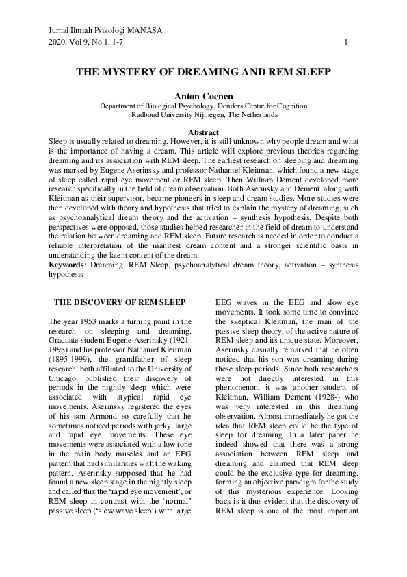 (PDF) The Mystery of Dreaming and Rem Sleep