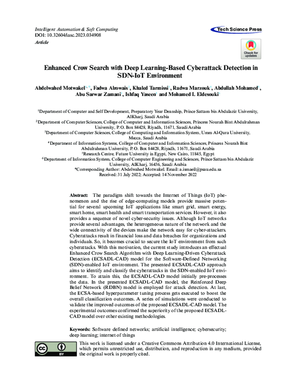 Pdf Enhanced Crow Search With Deep Learning Based Cyberattack Detection In Sdn Iot Environment