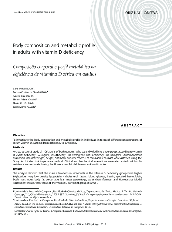 (PDF) Body composition and metabolic profile in adults with vitamin D ...