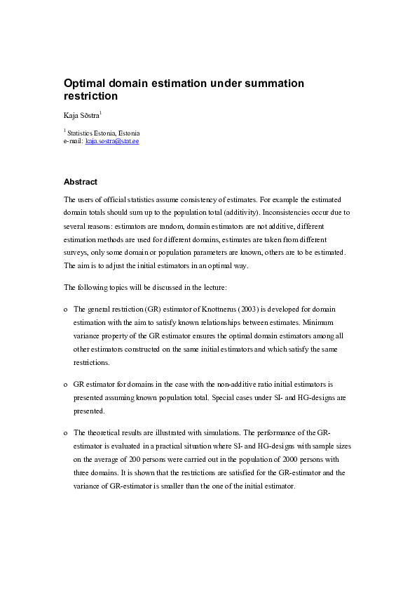 (PDF) Optimal domain estimation under summation restriction