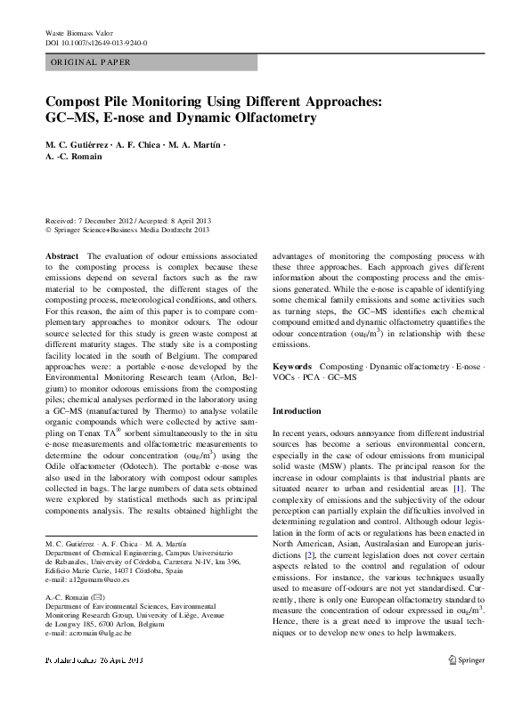 (PDF) Compost Pile Monitoring Using Different Approaches: GC–MS, E-nose ...