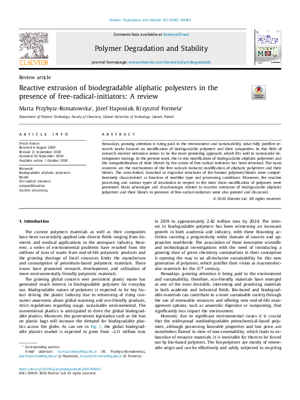(PDF) Reactive extrusion of biodegradable aliphatic polyesters in the ...