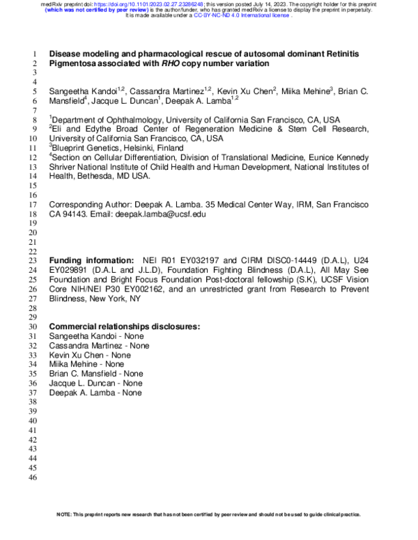 (PDF) Disease modeling and pharmacological rescue of autosomal dominant ...