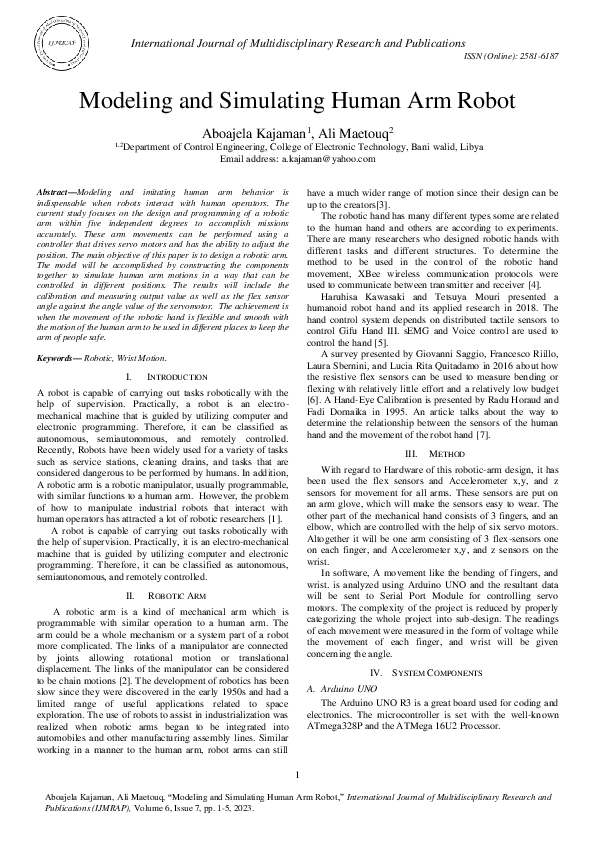 (PDF) Modeling and Simulating Human Arm Robot