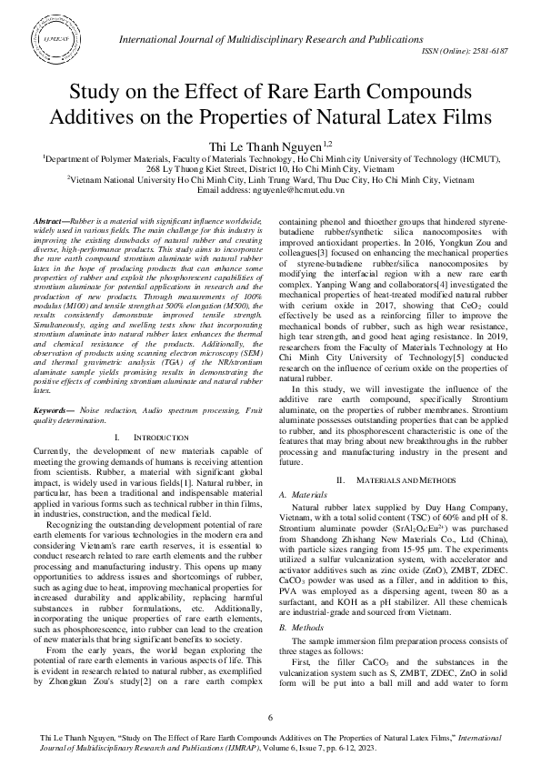 (PDF) Study on the Effect of Rare Earth Compounds Additives on the Properties of Natural Latex Films