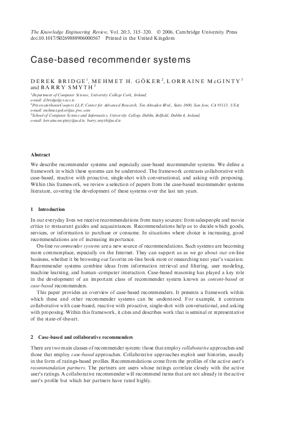 (PDF) Case-based recommender systems
