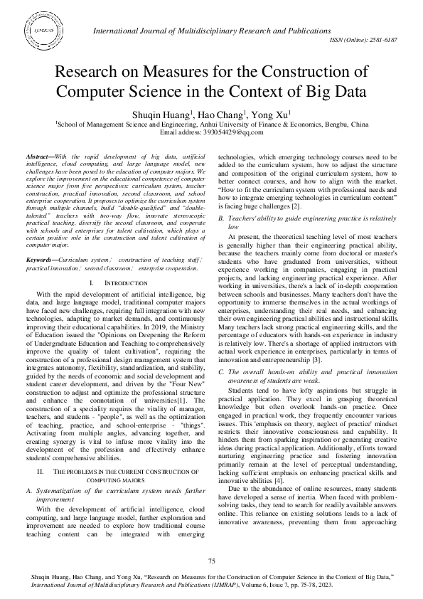 (PDF) Research on Measures for the Construction of Computer Science in ...