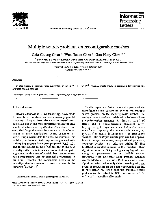 Pdf Multiple Search Problem On Reconfigurable Meshes