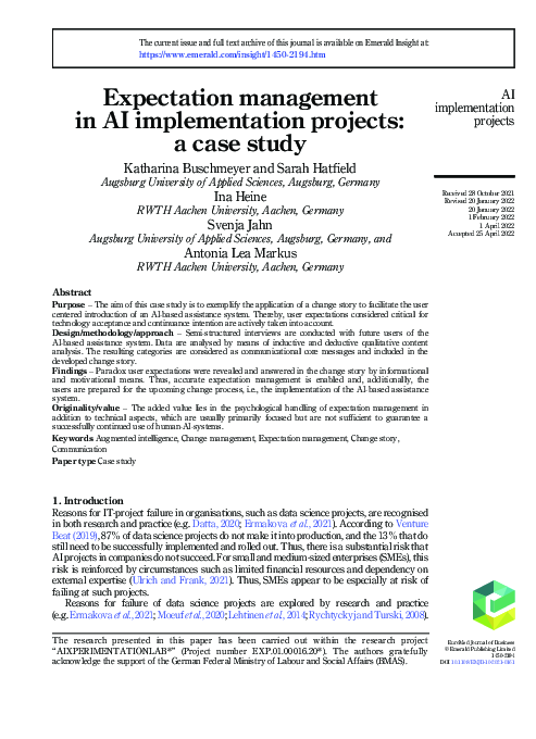 (PDF) Expectation management in AI implementation projects: a case study