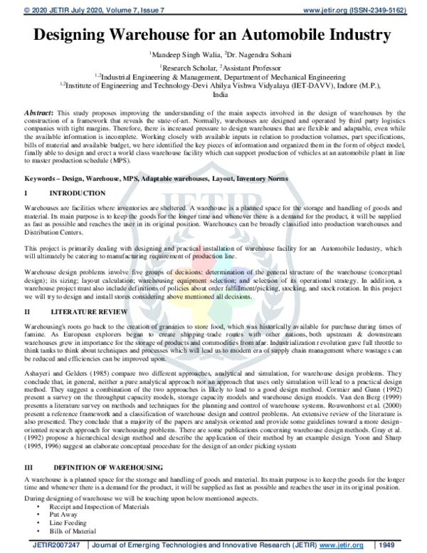 (PDF) Designing Warehouse for an Automobile Industry