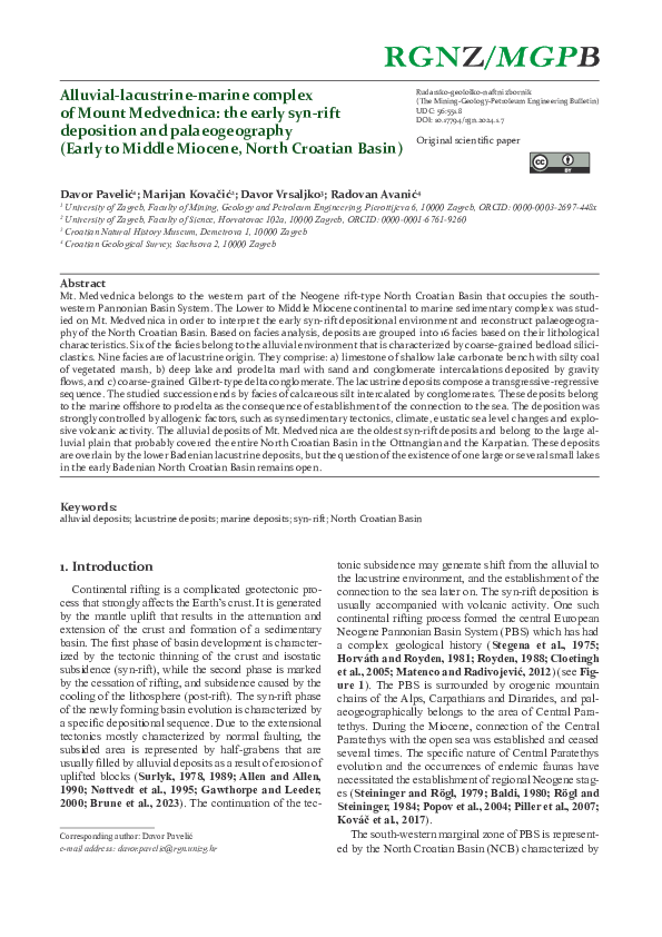 (PDF) Alluvial-lacustrine-marine complex of Mount Medvednica: the early syn-rift deposition and ...