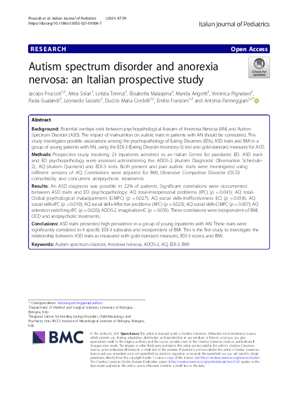 (PDF) Autism spectrum disorder and anorexia nervosa: an Italian ...
