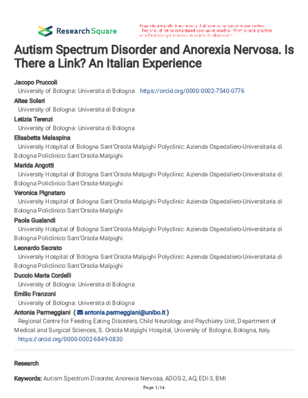 (PDF) Autism Spectrum Disorder and Anorexia Nervosa. Is There a Link ...