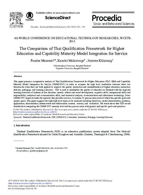 (PDF) The Comparison of Thai Qualification Framework for Higher ...