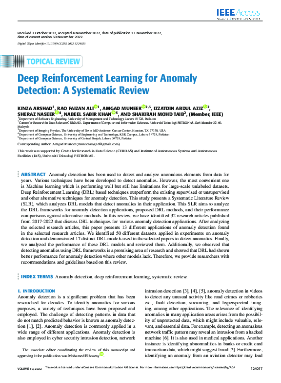 Pdf Deep Reinforcement Learning For Anomaly Detection A Systematic