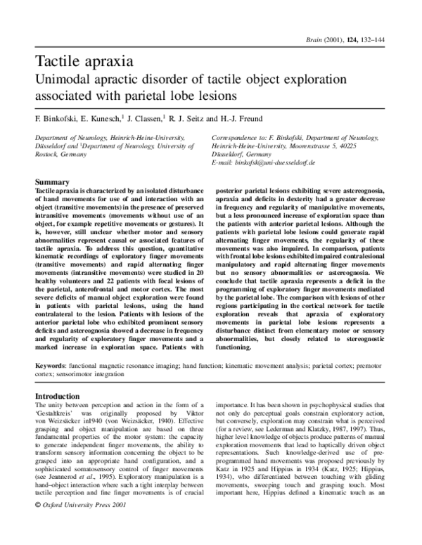 (PDF) Tactile apraxia