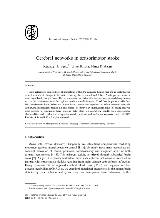 (PDF) Cerebral networks in sensorimotor stroke