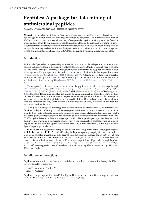 (PDF) Peptides: A package for data mining of antimicrobial peptides