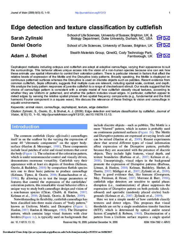 (PDF) Edge detection and texture classification by cuttlefish | Daniel Arias Osorio - Academia.edu