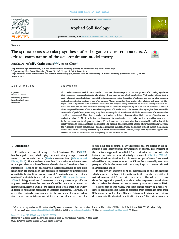 (PDF) The spontaneous secondary synthesis of soil organic matter ...