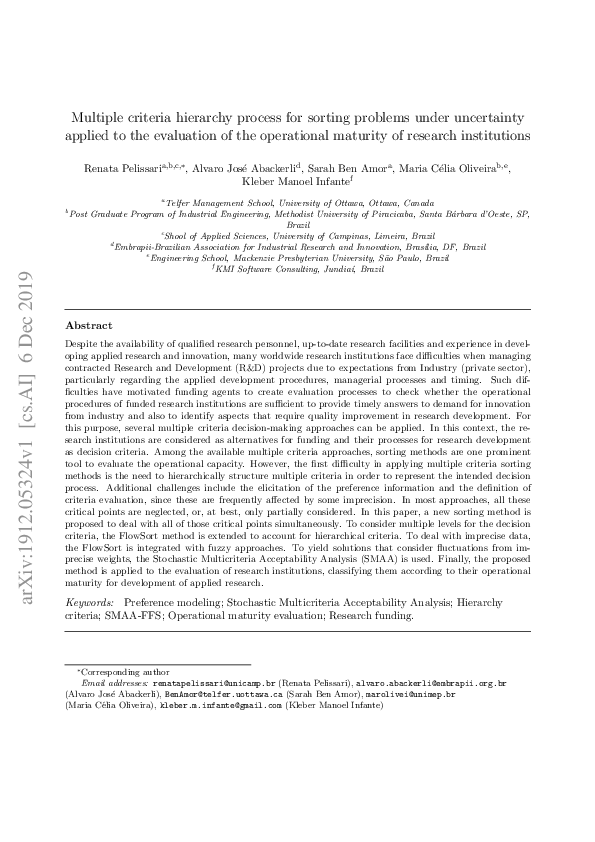 (PDF) Multiple criteria hierarchy process for sorting problems under uncertainty applied to the ...