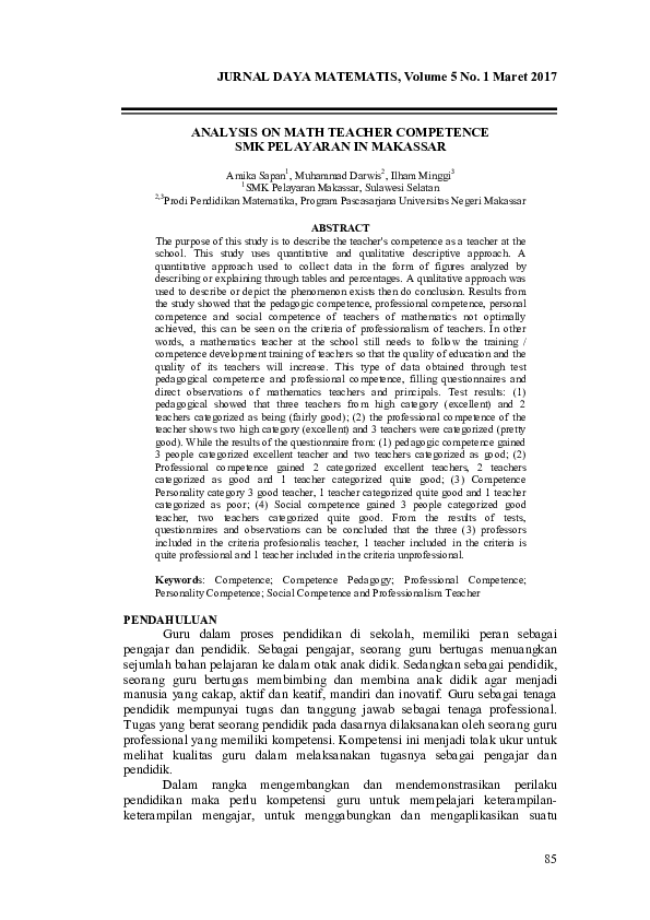(PDF) Analysis on Math Teacher Competence SMK Pelayaran in Makassar ...