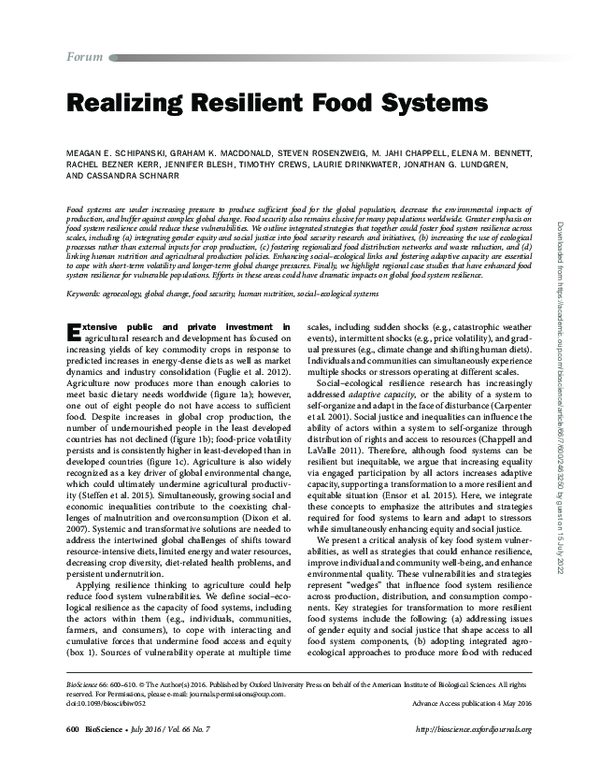 (PDF) Realizing Resilient Food Systems