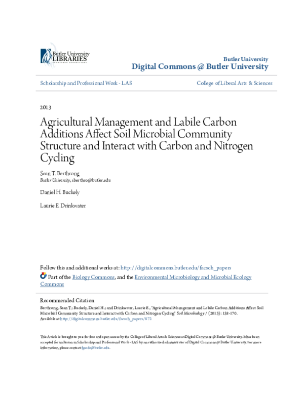 (PDF) Agricultural Management and Labile Carbon Additions Affect Soil Microbial Community ...
