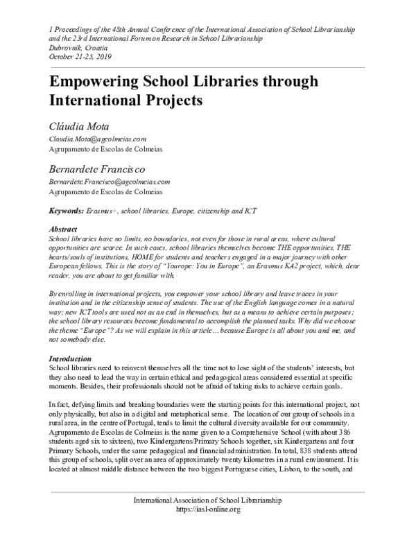 (PDF) Empowering School Libraries through International Projects