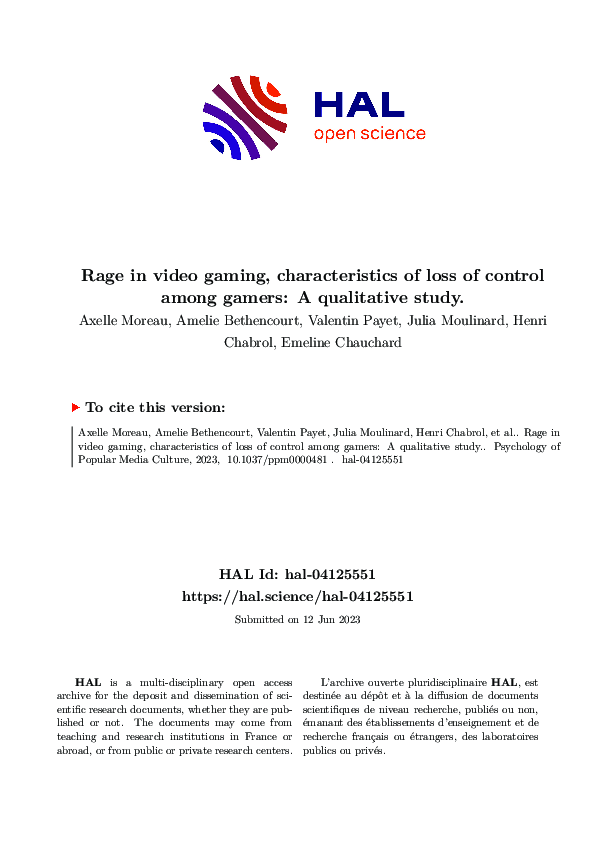 (PDF) Rage in video gaming, characteristics of loss of control among ...