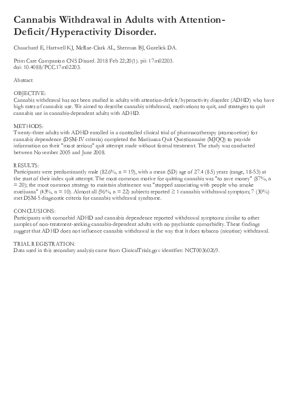 (PDF) Cannabis Withdrawal in Adults With Attention-Deficit ...