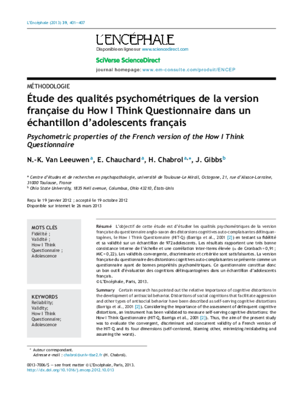 (PDF) Étude des qualités psychométriques de la version francaise du How ...