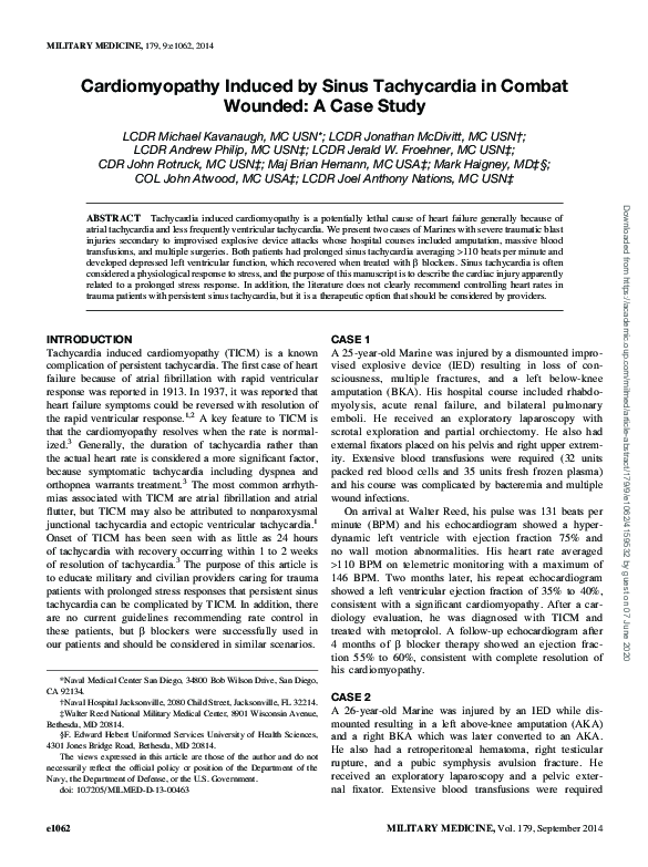 (PDF) Cardiomyopathy Induced by Sinus Tachycardia in Combat Wounded: A ...
