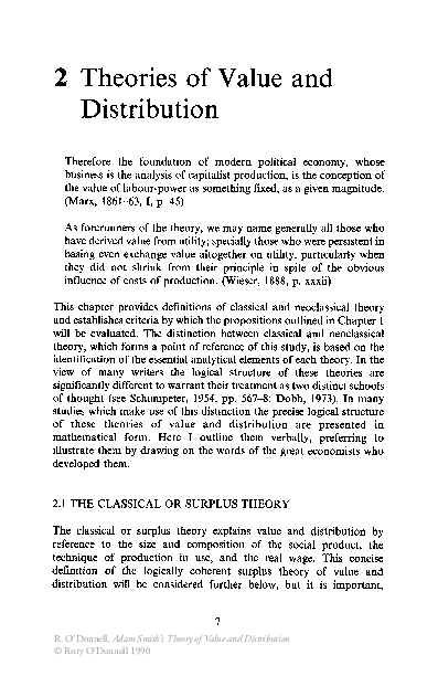 (PDF) Theories of Value and Distribution