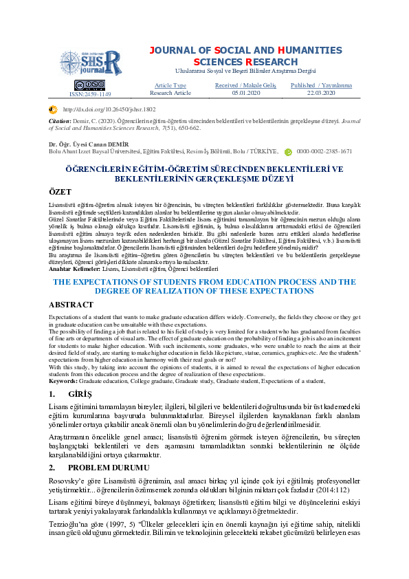 (PDF) Öğrenci̇leri̇n Eği̇ti̇m-Öğreti̇m Süreci̇nden Beklenti̇leri̇ Ve ...