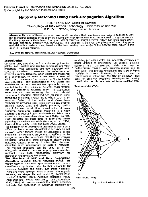 Pdf Materials Matching Using Back Propagation Algorithm