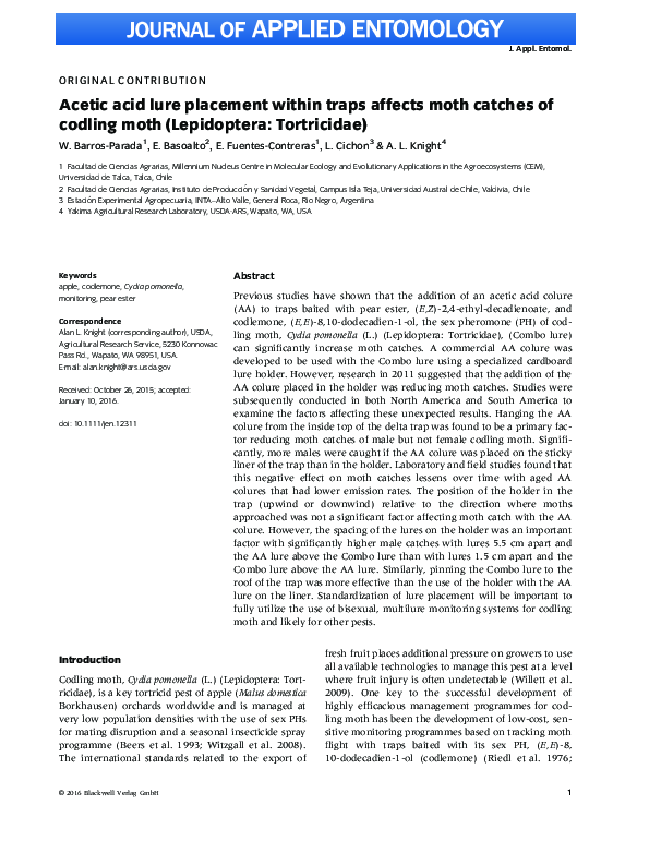 (PDF) Acetic acid lure placement within traps affects moth catches of ...