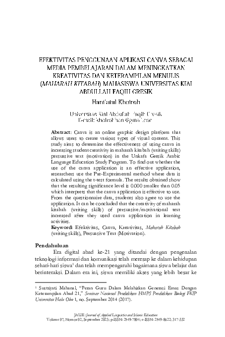 (PDF) Efektivitas Penggunaan Aplikasi Canva sebagai Media Pembelajaran dalam Meningkatkan ...