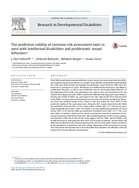 (PDF) The predictive validity of common risk assessment tools in men ...