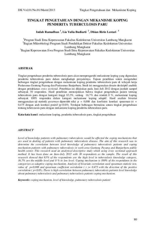 (PDF) Tingkat Pengetahuan Dengan Mekanisme Koping Penderita ... (PDF) Tingkat Pengetahuan Dengan Mekanisme Koping Penderita ...