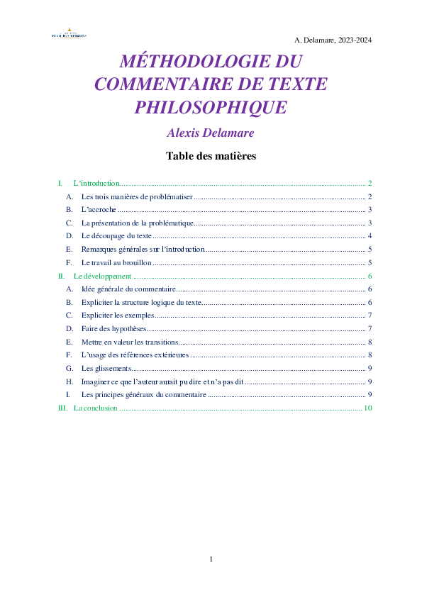 (PDF) Méthodologie du commentaire de texte philosophique (mise à jour, 2024)