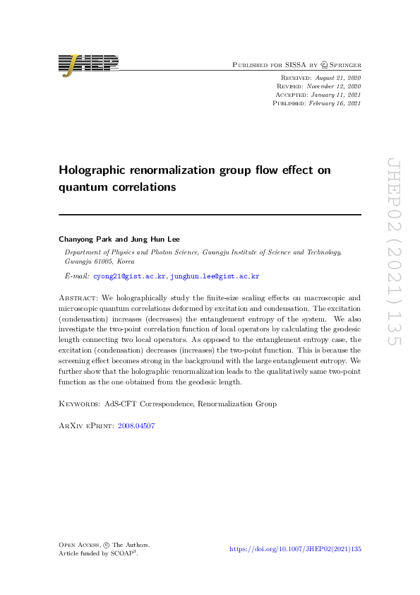 (PDF) Holographic renormalization group flow effect on quantum ...