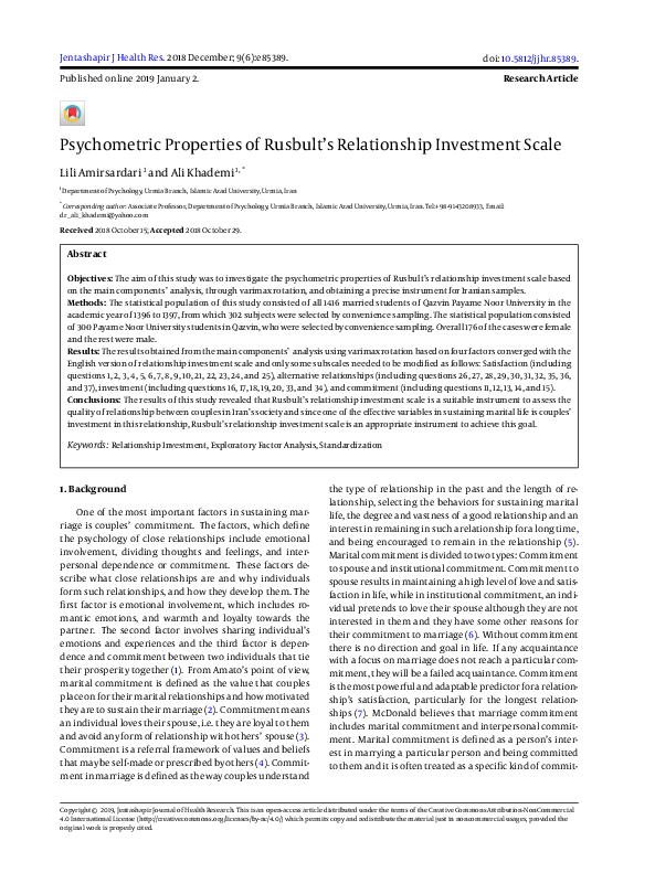 (PDF) Psychometric Properties of Rusbult’s Relationship Investment Scale