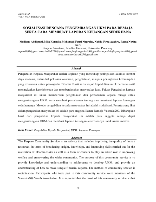 (PDF) Sosialisasi Rencana Pengembangan Ukm pada Remaja serta Cara ...