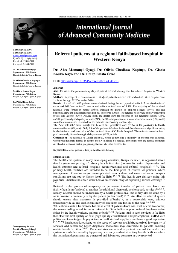 (PDF) Referral patterns at a regional faith-based hospital in Western Kenya